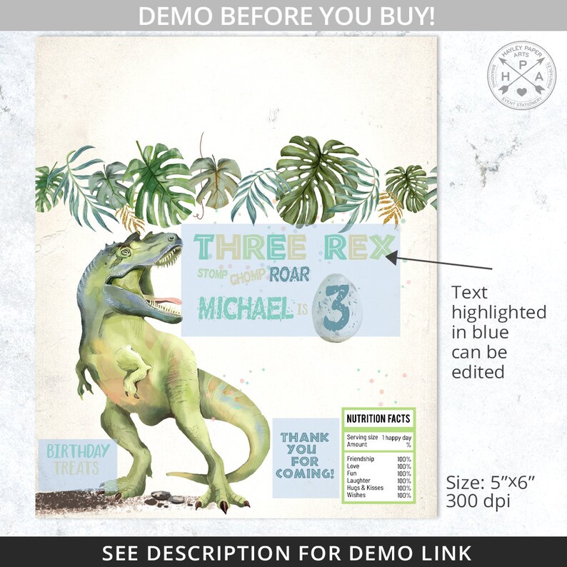 Three Rex Dinosaur Rice Krispies Treats Labels Dino T-rex - Etsy