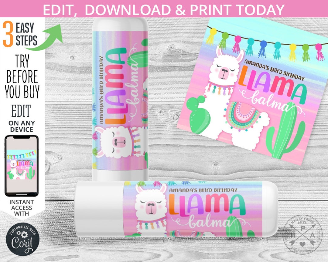 Llama Lip Balm Label Llama Balma Lipstick Wrapper Favor Celebration ...