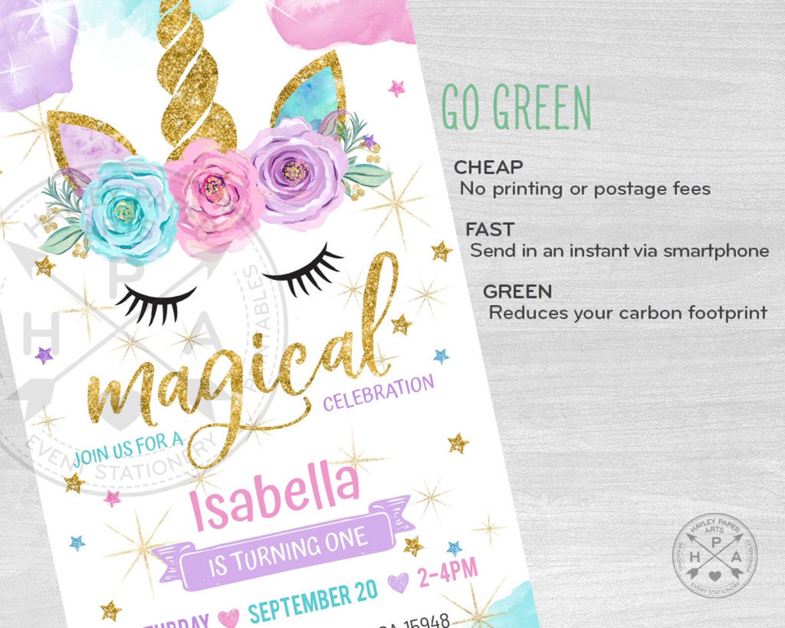 Unicorn One Magical Electronic Birthday Invitation First Magic Party ...
