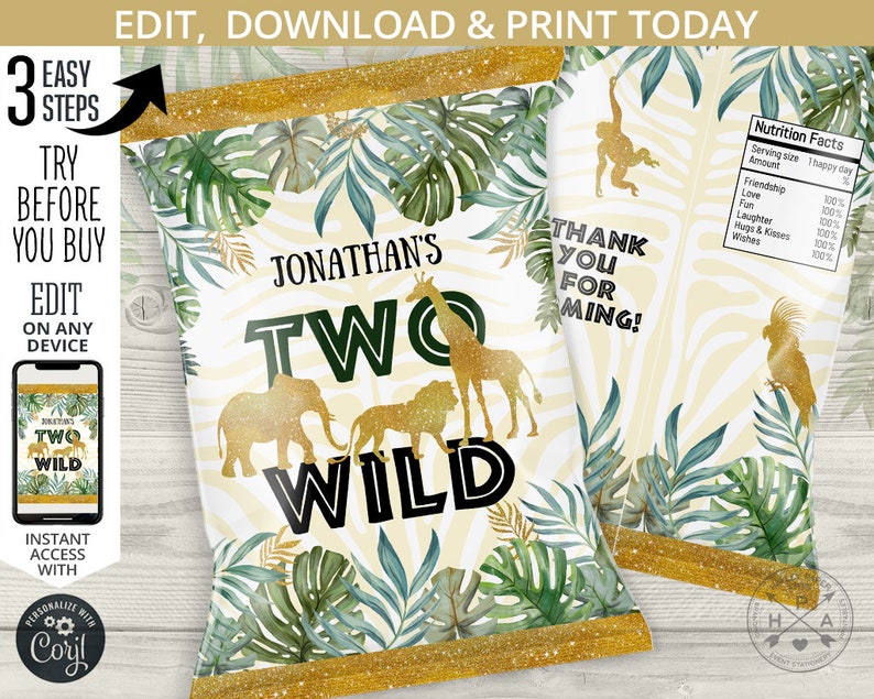 Jungle Two Wild Chip Bag, Snacks Treats Bags, Safari Chip Bag, Chips ...