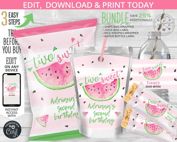 BUNDLE Two Sweet melon chips bag pouch, juice, rice krispies labels ...