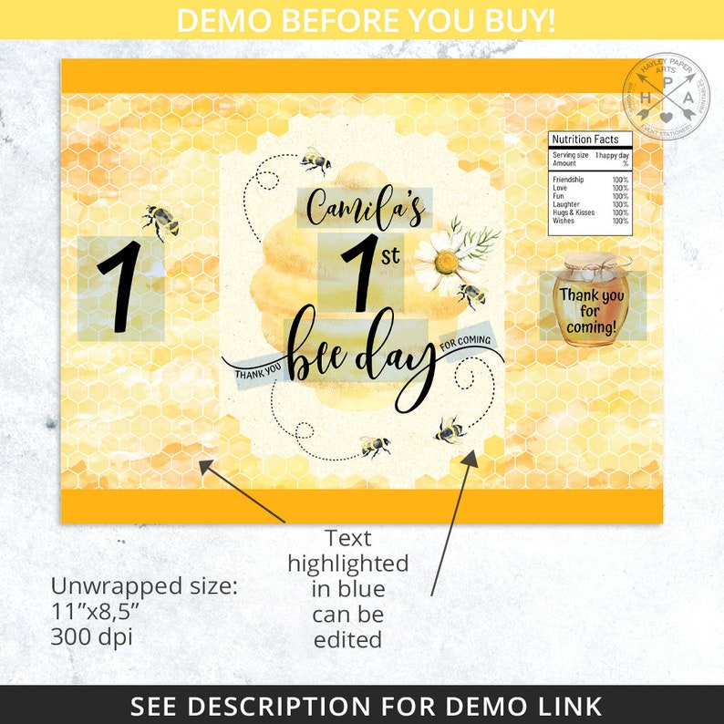 Bee Chip Bag, Snacks Treat Bags, Honey Bee One, Favor Chips Bag, Chips ...