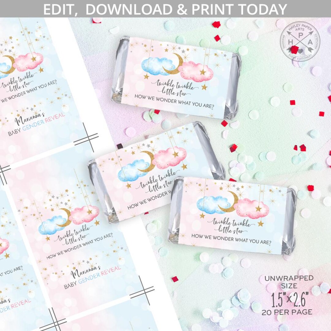 Twinkle Twinkle Little Star Shower Gender Reveal Chocolate Mini Bar ...