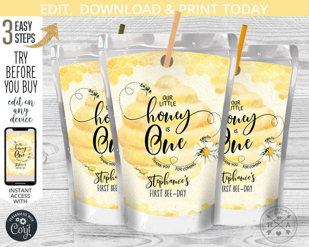 Bee Juice Bag Label, Capri Juice Bags, Bee-day Juice Pouch, Yellow ...