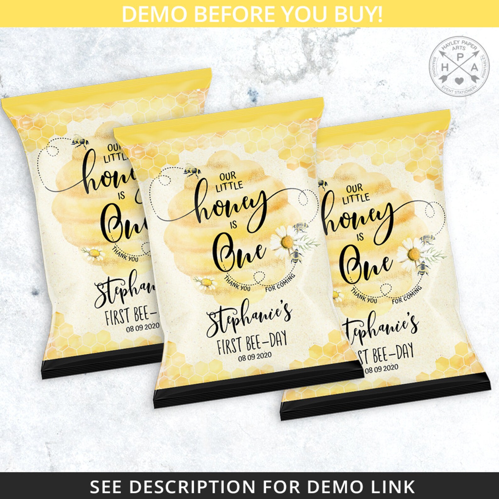 Bee Chip Bag, Snacks Treat Bags, Honey Bee One, Favor Chips Bag, Chips ...
