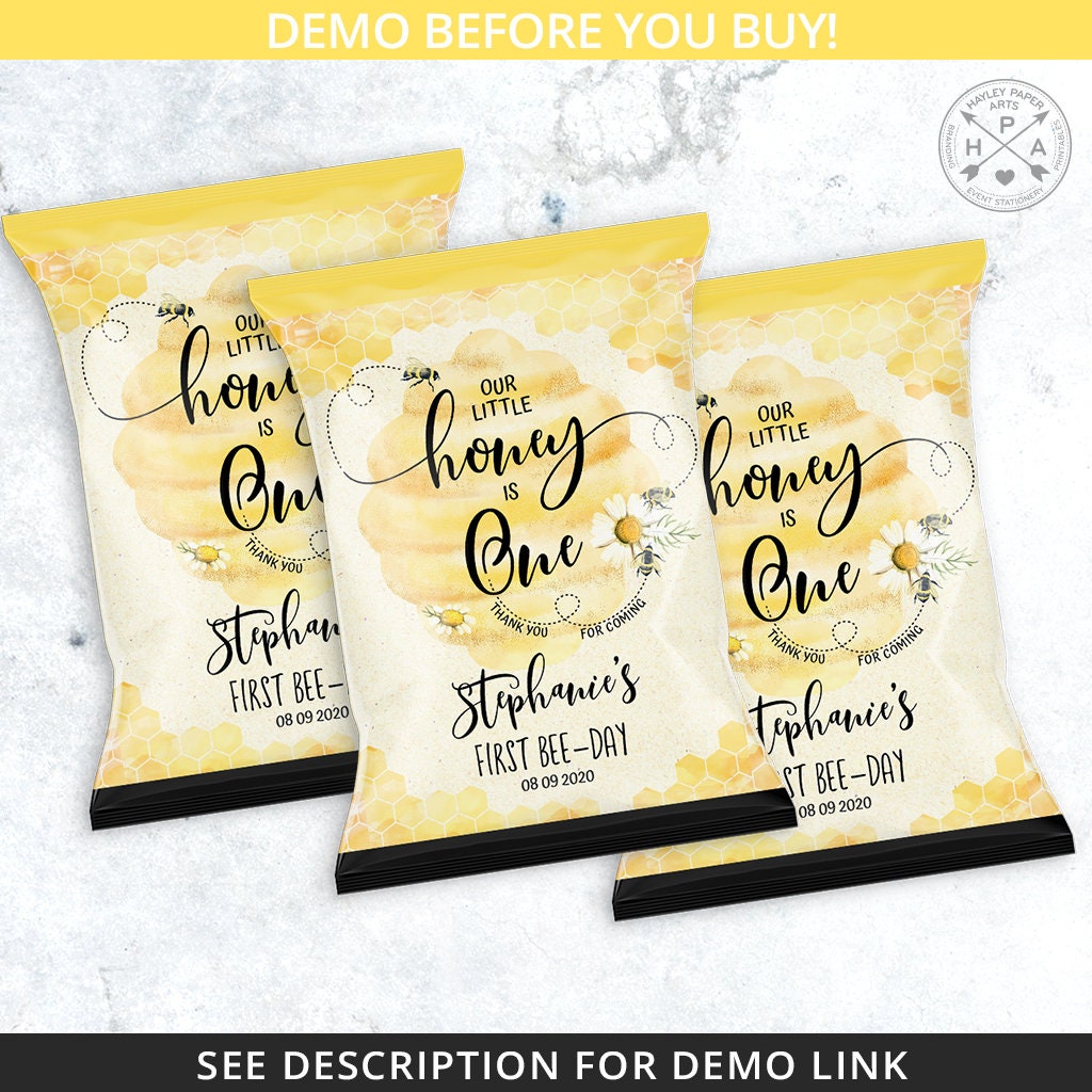 Bee Chip Bag, Snacks Treat Bags, Honey Bee One, Favor Chips Bag, Chips ...