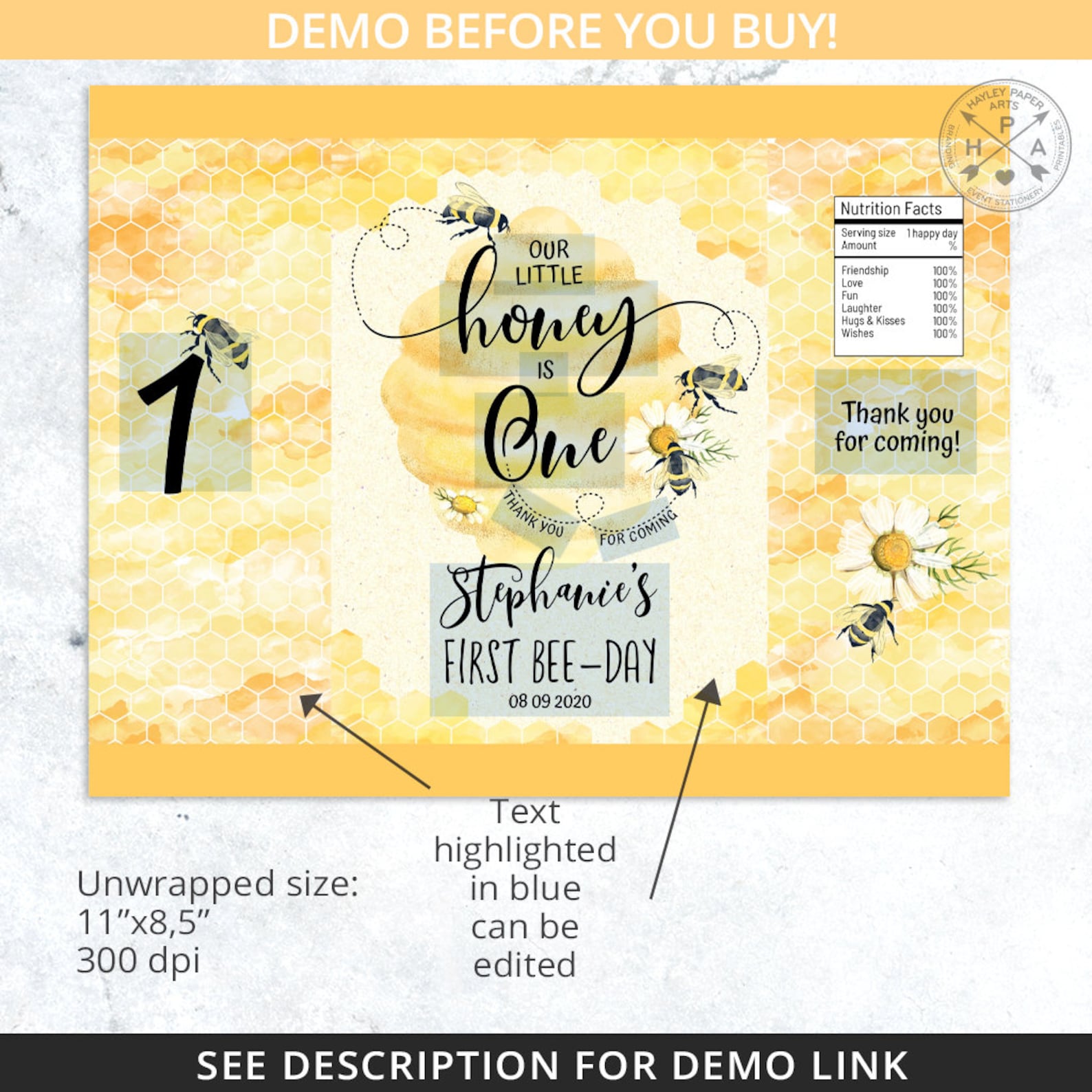 MEGA BUNDLE Bee Birthday Party Pack, Honey ONE Chips Bags, Juice ...