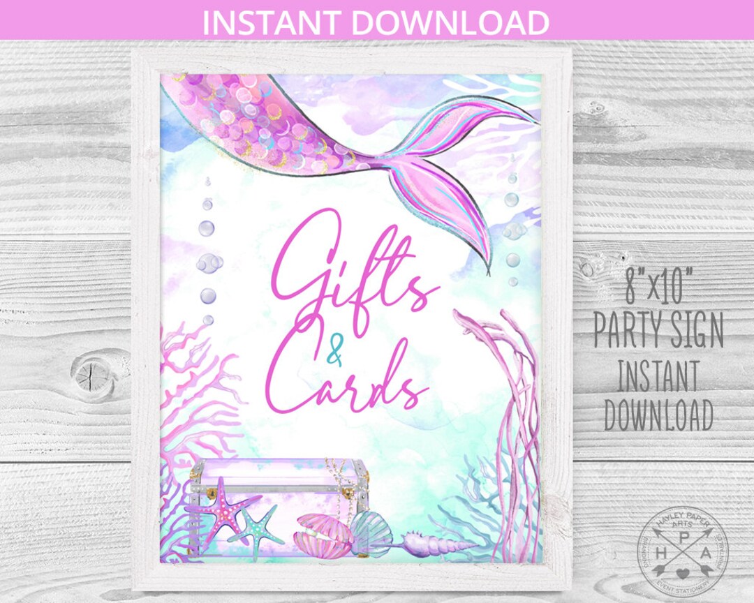 Mermaid Gifts and Cards Table Sign Purple Teal Birthday 8x10 Printable ...