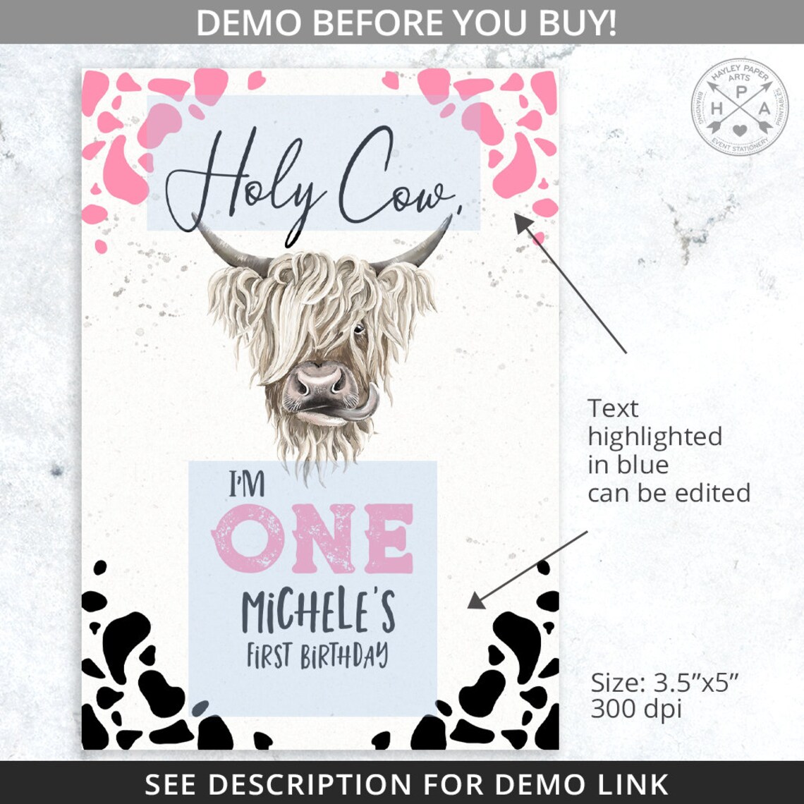 Holy Cow Label I'm ONE Juice Bag Label Highland Cow Capri - Etsy