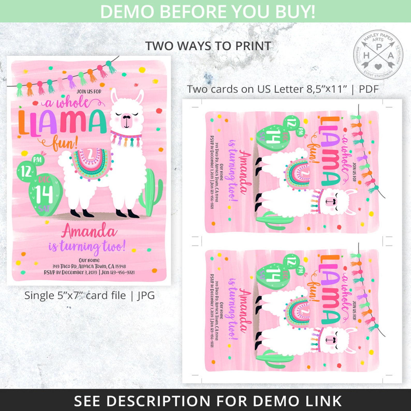 Llama Birthday Invitation Whole Llama Fun Invite Cactus Alpaca Fiesta ...