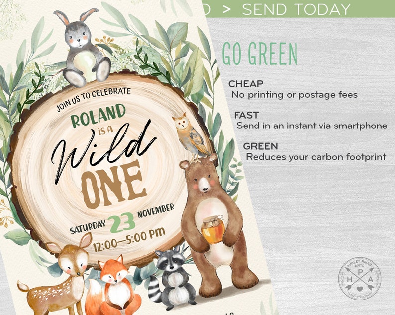 Woodland Wild One Electronic Invitation Forest Wild Animals Birthday ...