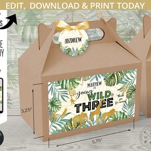 Young Wild & Three Jungle Gift Gable Box Labels, Name Tags Birthday ...