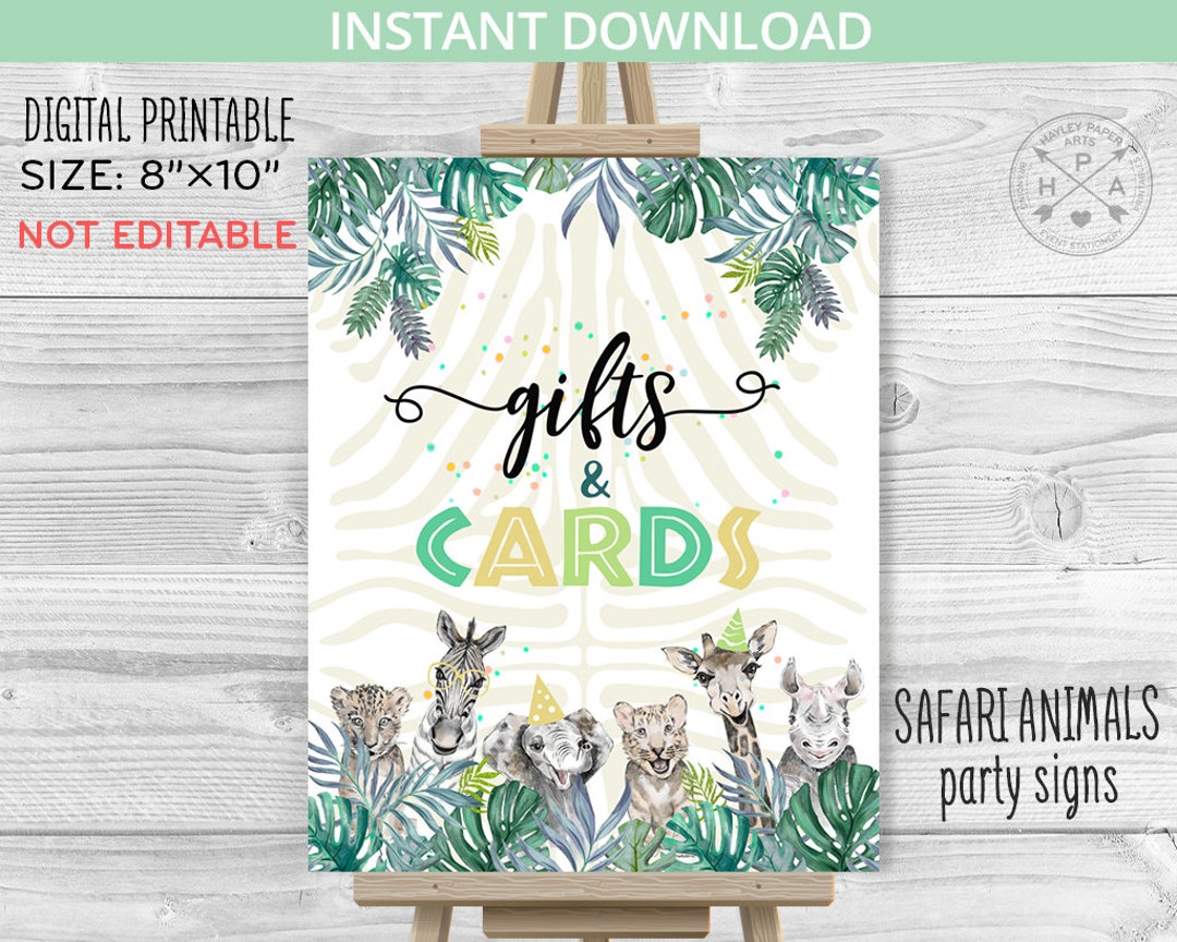 Gifts and Cards Safari Table Sign Birthday 8x10 Printable Jungle Party ...