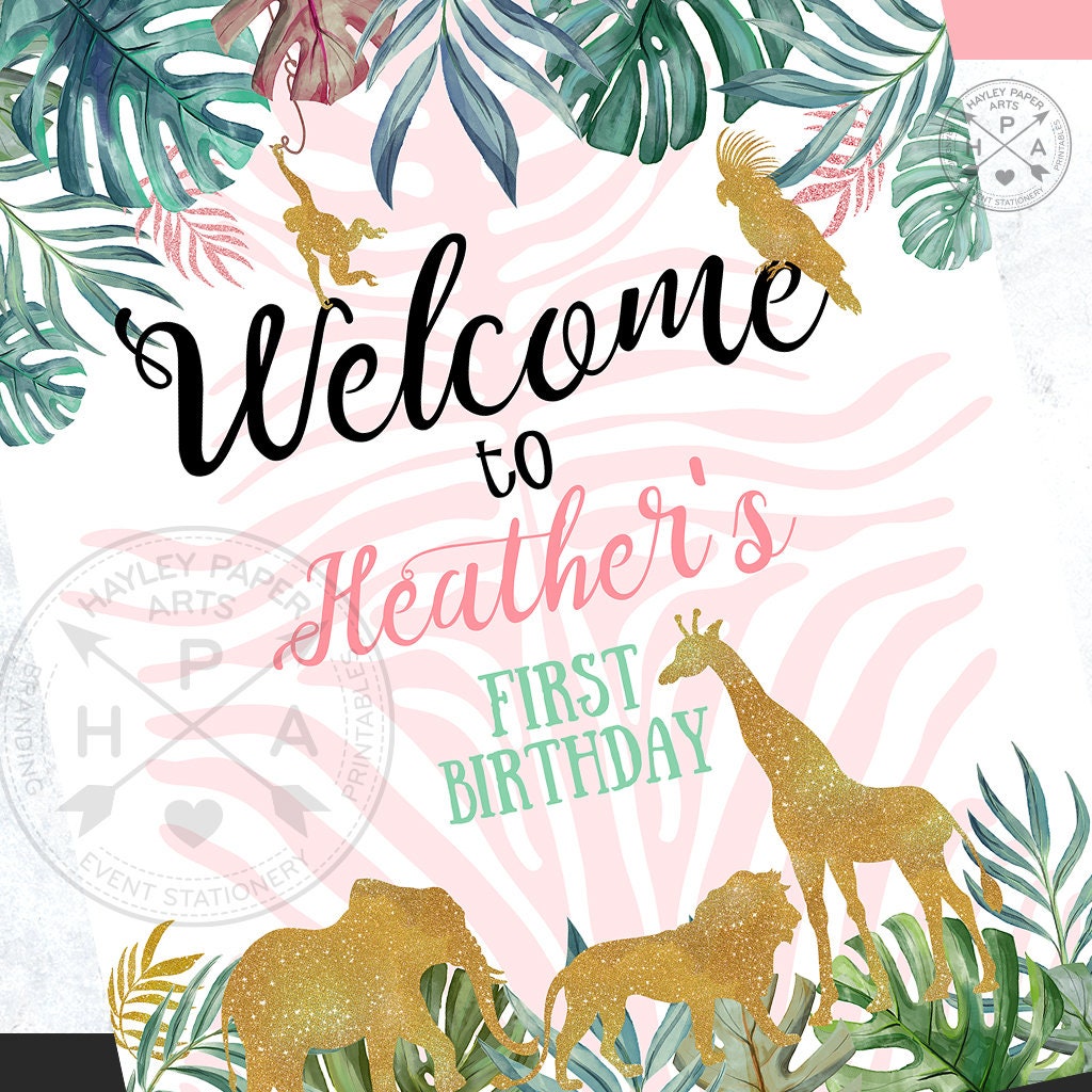 EDITABLE Jungle Welcome Poster Sign 1st Party First Third Birthday ...