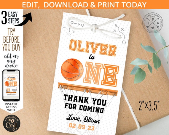 Basketball thank you tag. Ball sports little rookie rectangular orange ...