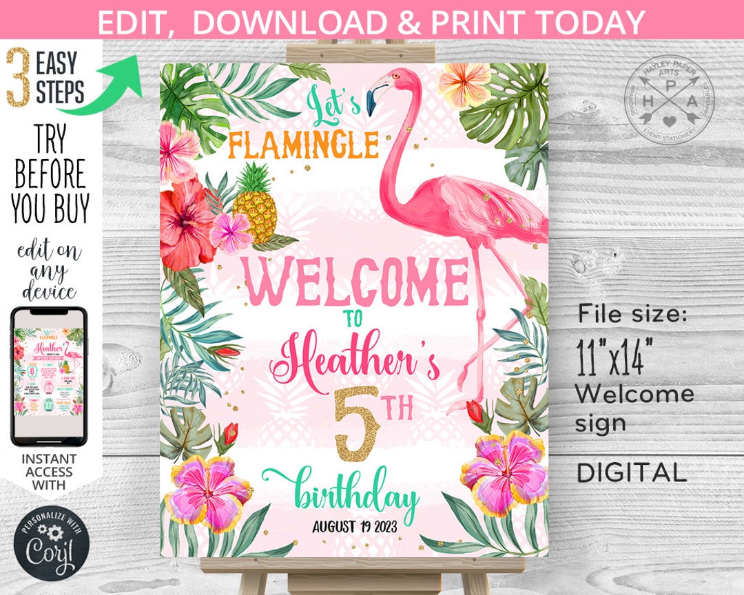 Flamingo Welcome Sign 11x14 Any Age Birthday Board. Let's Flamingle ...