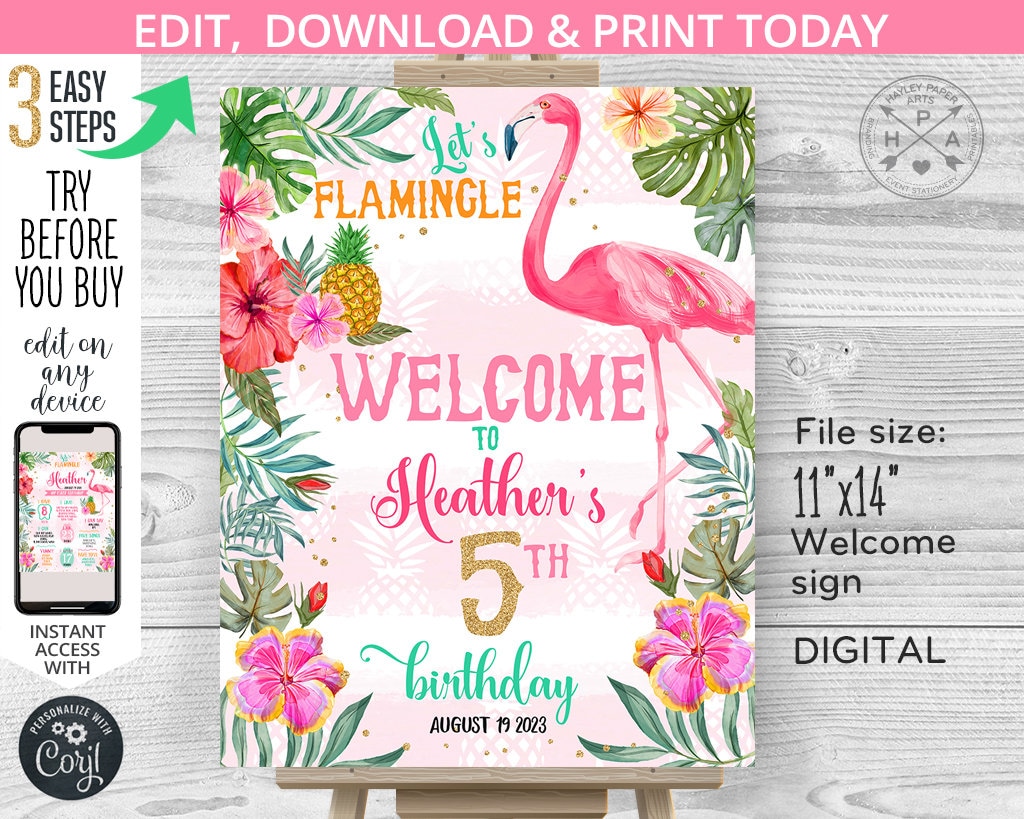 Flamingo Welcome Sign 11x14 Any Age Birthday Board. Let's Flamingle ...
