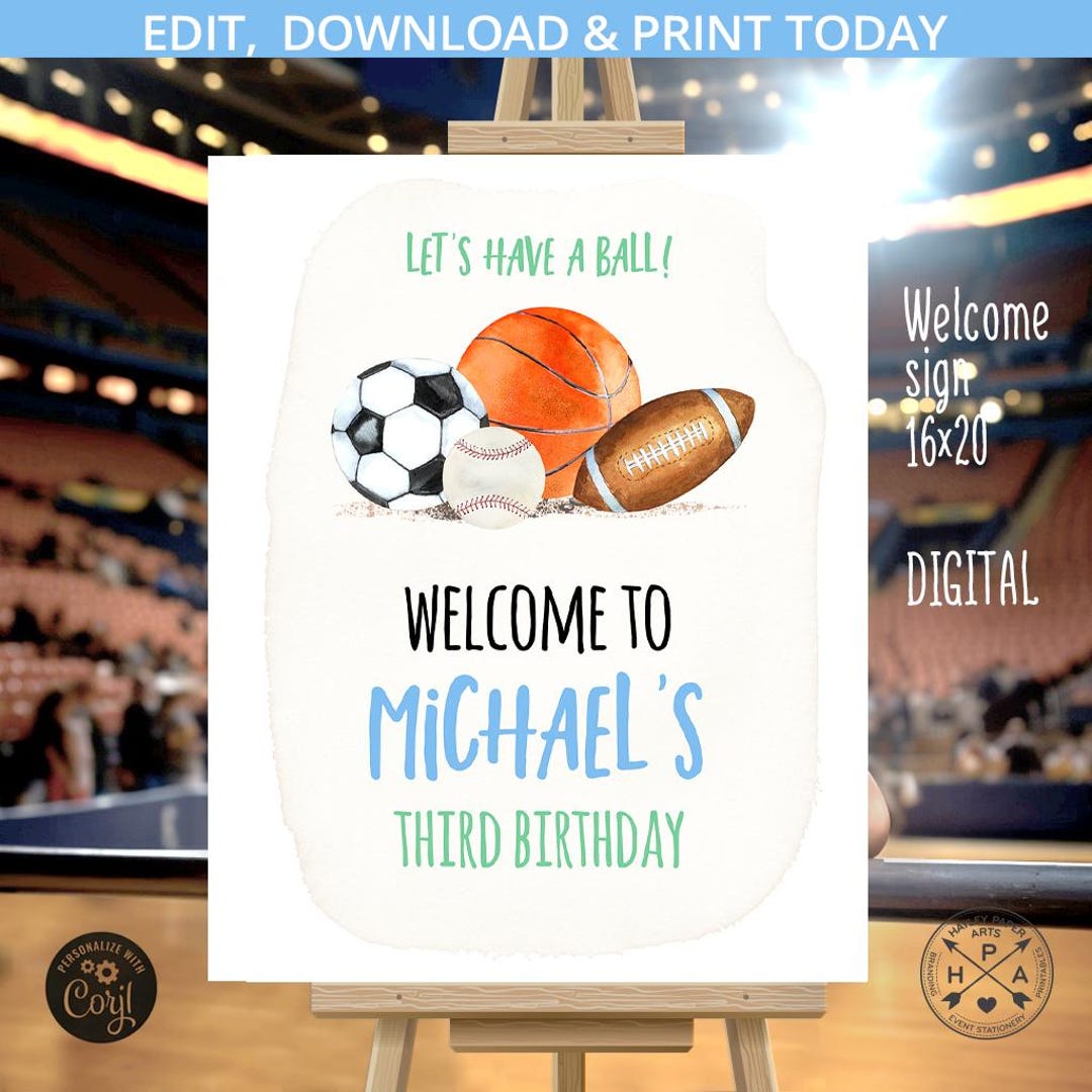 All Sports Balls Welcome Sign Sports Let's Have a Basketball Birthday ...
