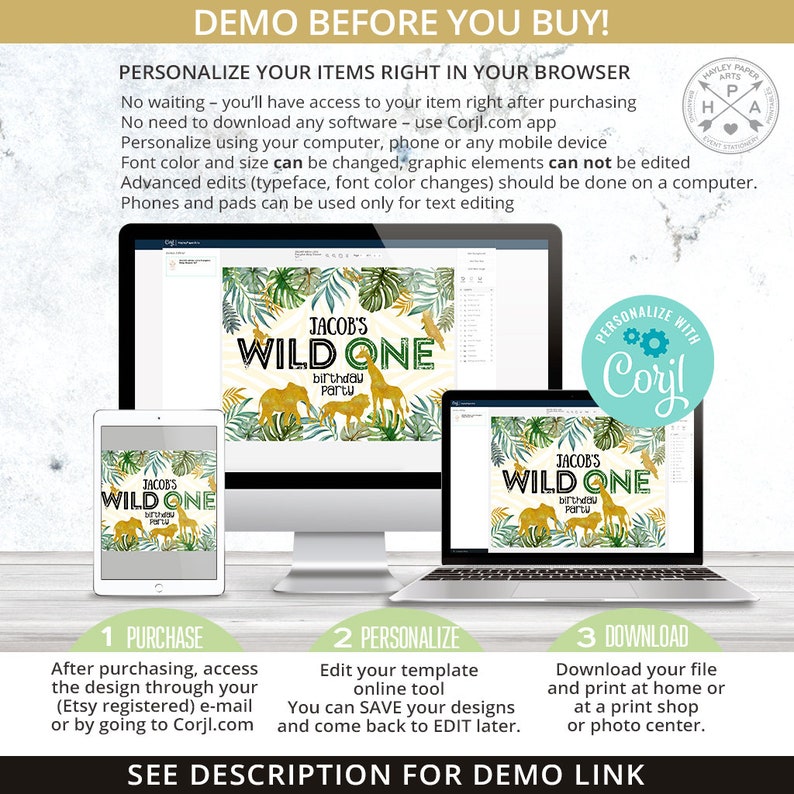 EDITABLE Jungle Wild One Table Backdrop 36x24 1st First - Etsy