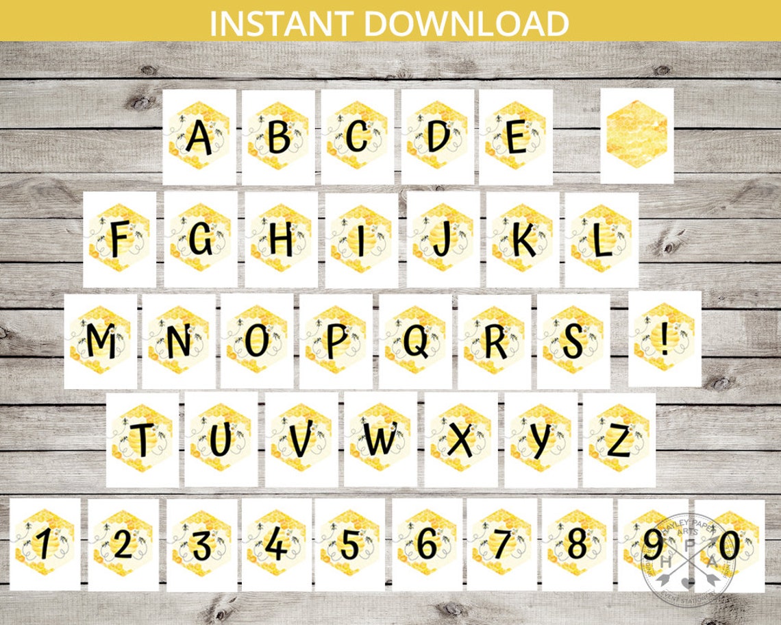 ABC Bee Day Full Alphabet Banner. First Bee-day Birthday Printable ...