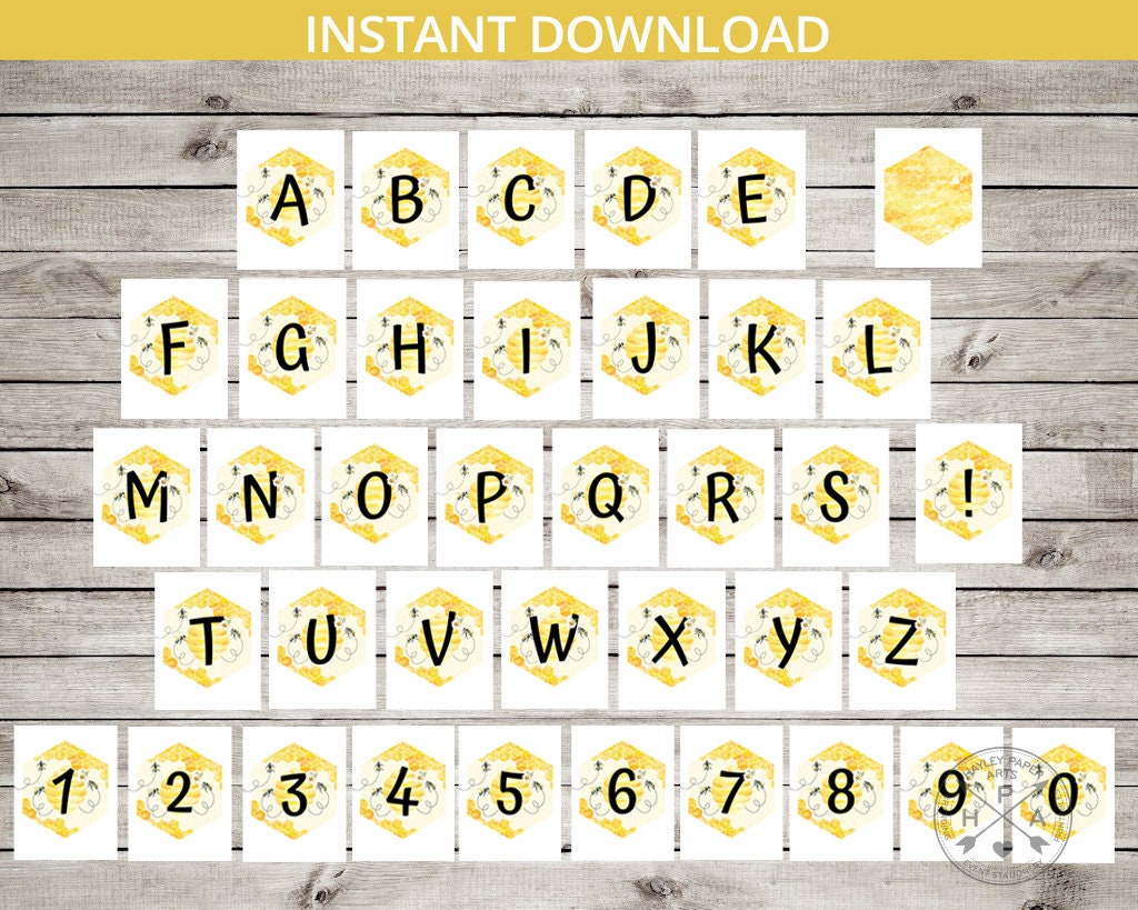 ABC Bee Day Full Alphabet Banner. First Bee-day Birthday Printable ...