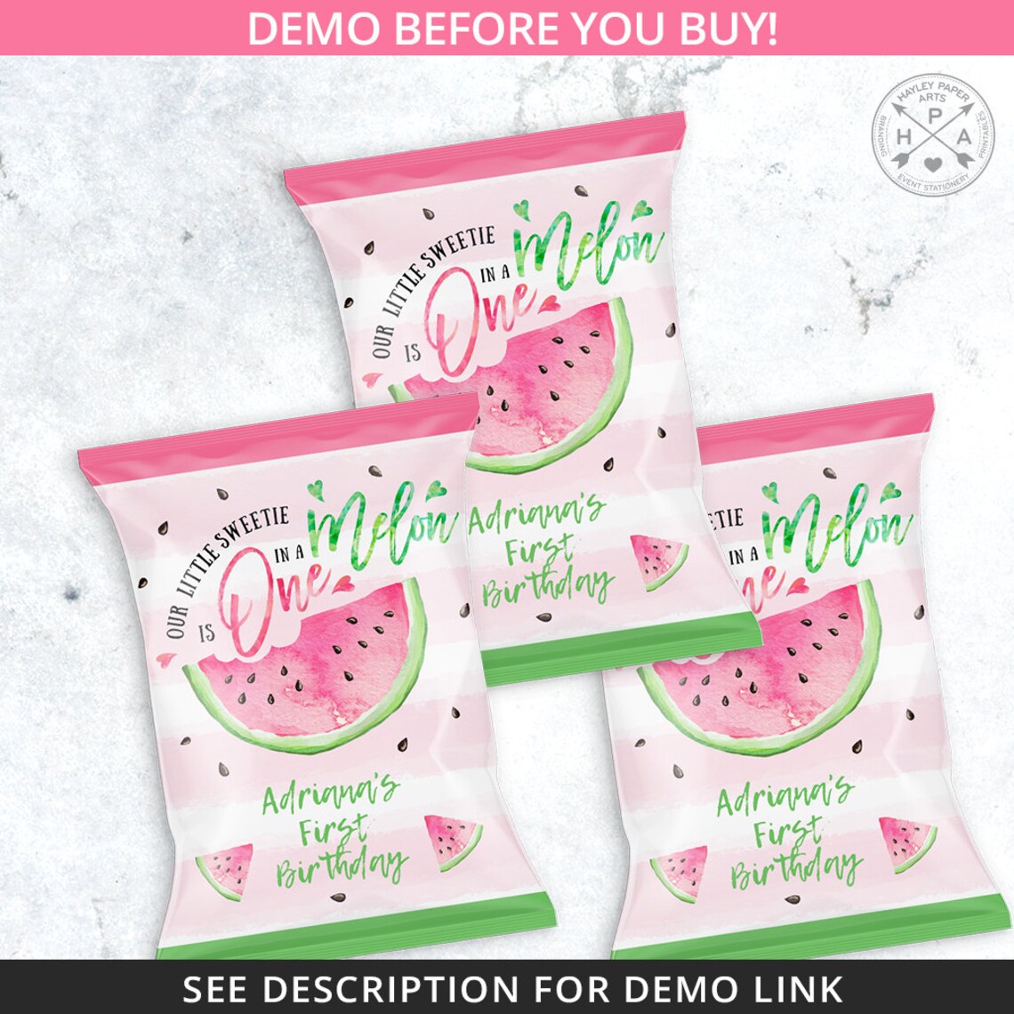 One in a Melon Chip Bag, Snacks Treat Bags, Watermelon Bag, Chips Pouch ...