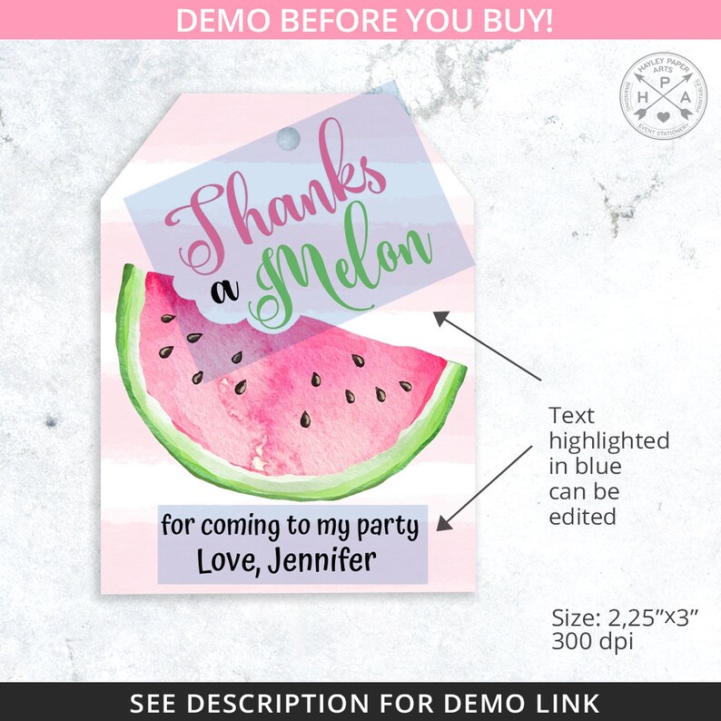 EDITABLE Watermelon Favor Gift Tag One in a Melon Tags First - Etsy