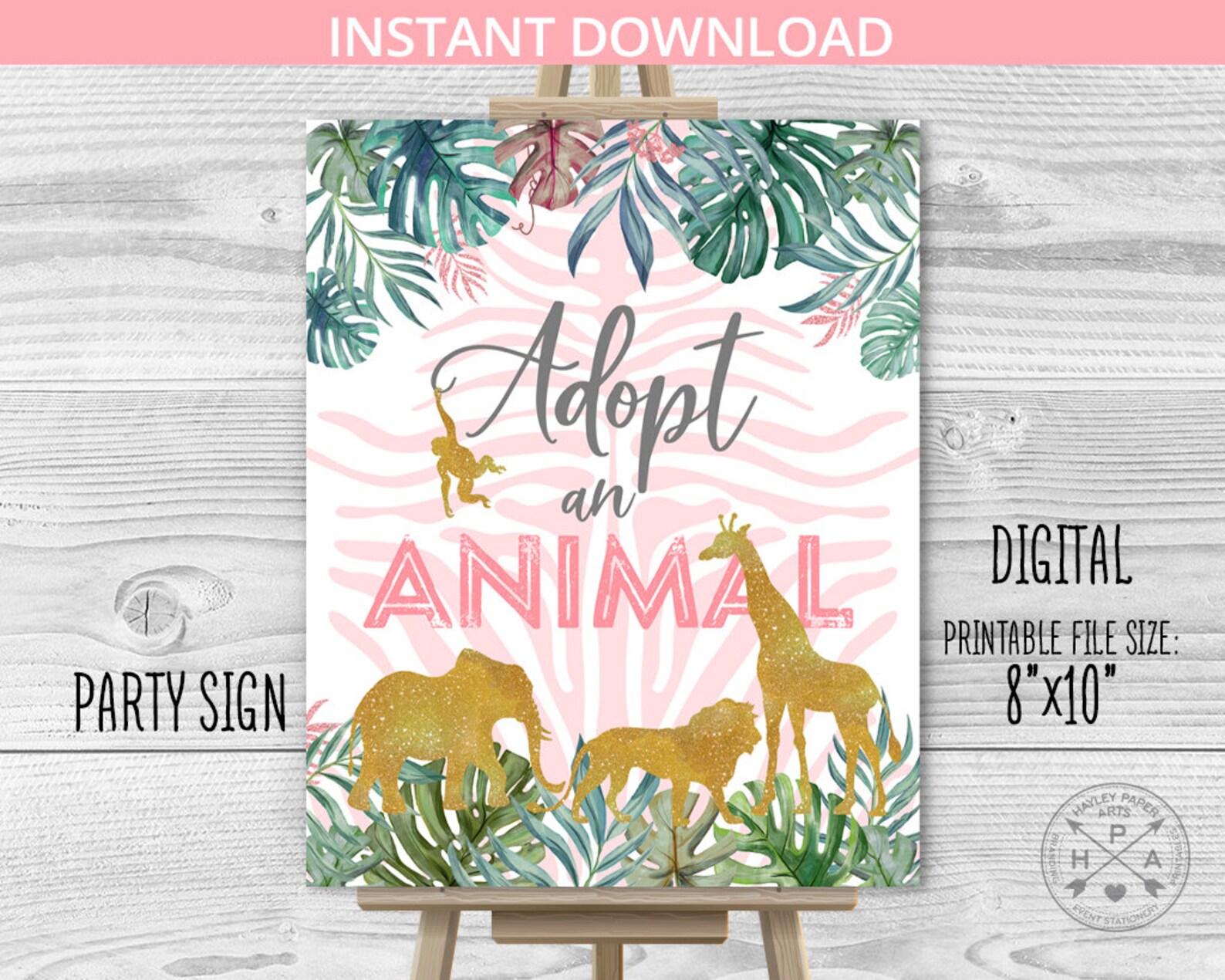 Adopt an Animal Jungle Table Sign Birthday 8x10 Printable | Etsy