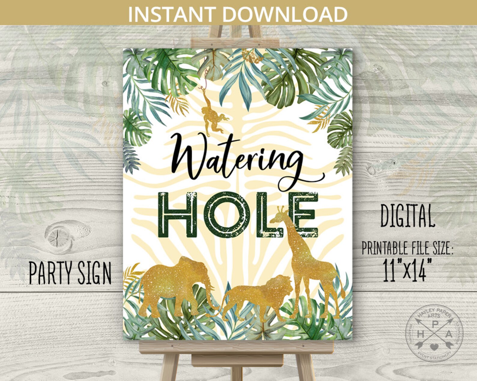 Watering HOLE Jungle Table Sign Birthday 11x14 Printable Party Gold ...