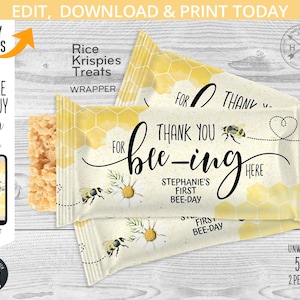 Bee Day Rice Krispies Treats Wrapper Label, Bee-ing First Birthday ...
