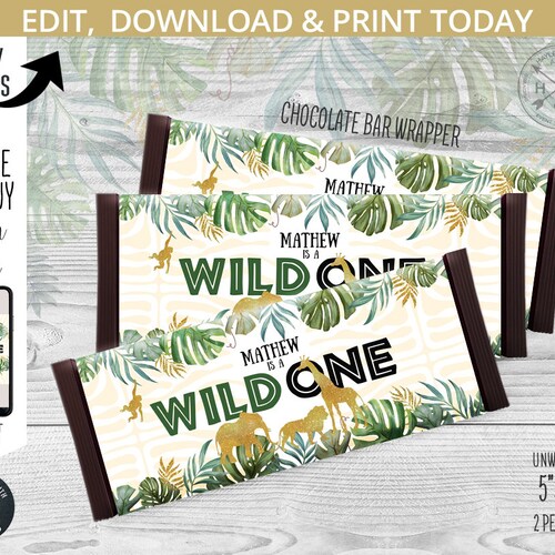 Jungle Animals Chocolate Bar Candy Wrapper Safari Birthday - Etsy