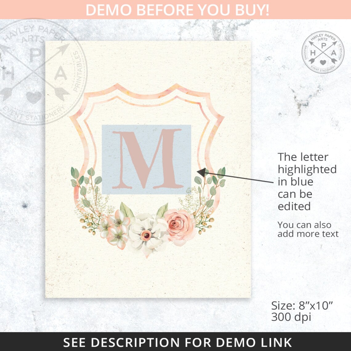 Crest Monogram Floral Nursery Baby Room Heraldry Artwork Wall - Etsy