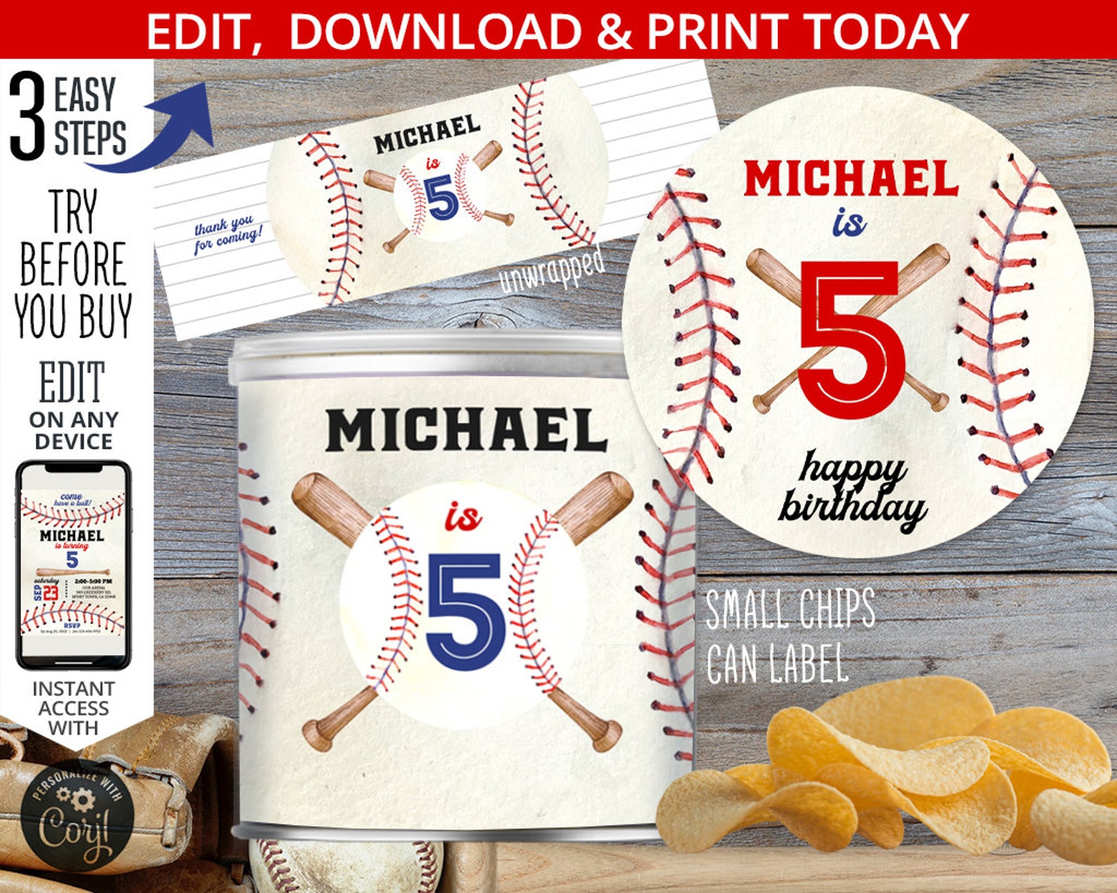 Baseball Mini Chips Can Label Wrapper Cover Sports Rookie - Etsy