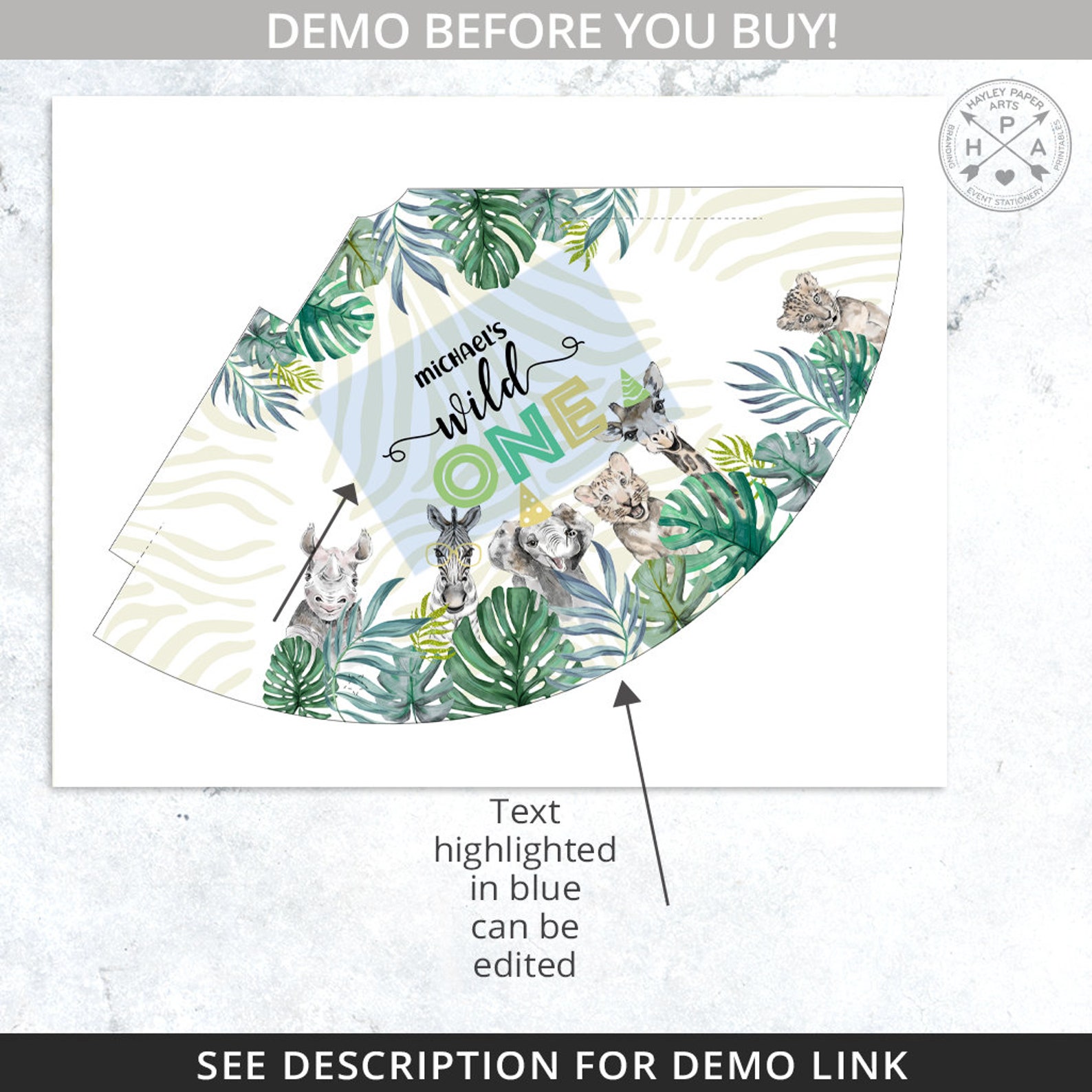 Safari Party Hat Template Animals Wild One First Birthday - Etsy