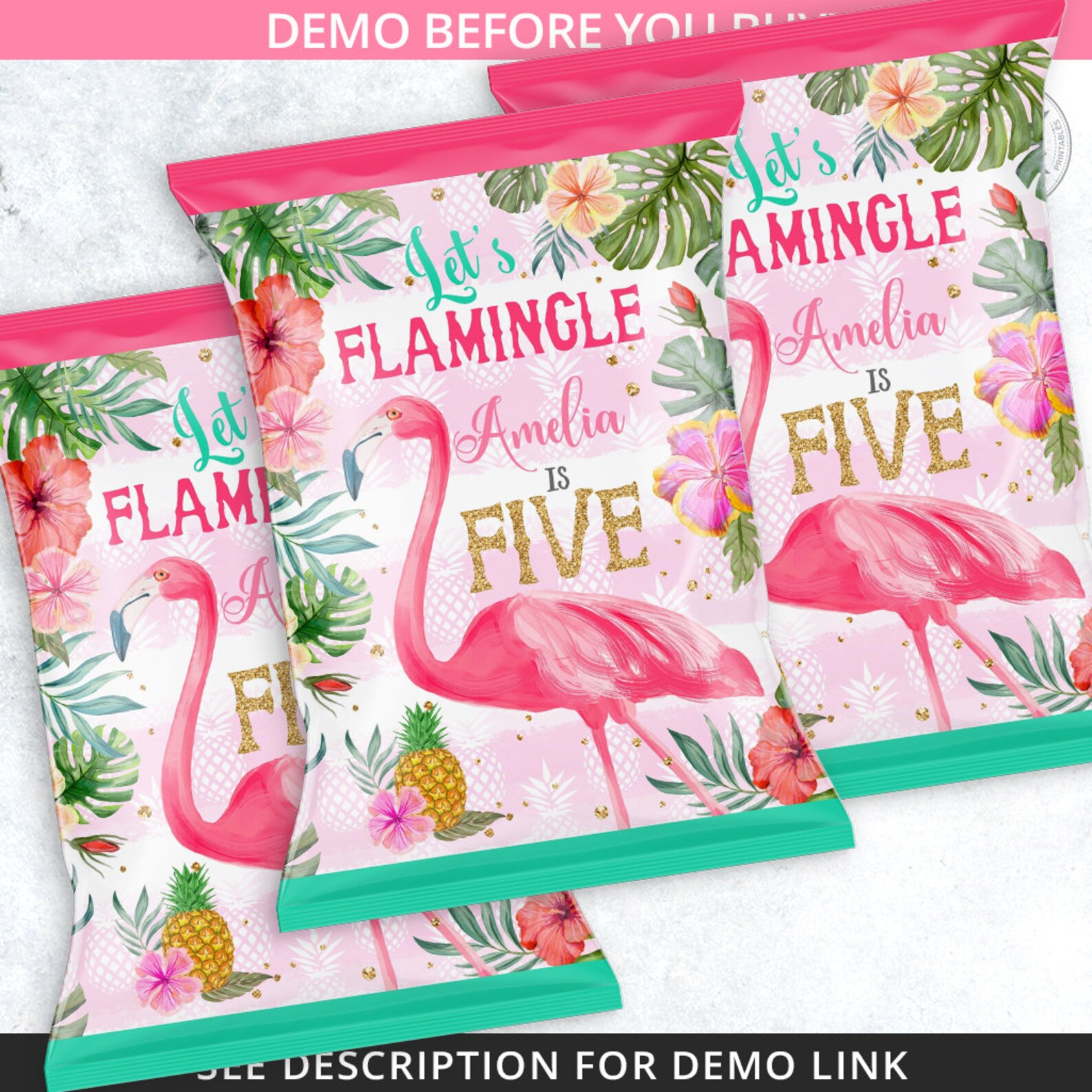 Flamingo Chip Bag, Flamingle Snacks Treat Bags, Chips Pouch, Wrapper ...