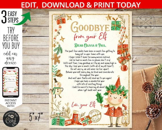 Elf goodbye letter. Elf farewell letter. Elves Christmas card. Elf girl ...
