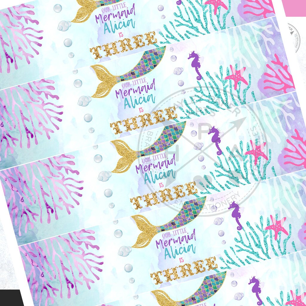 Mermaid Tail Water Bottle Label Birthday Celebration Under the | Etsy