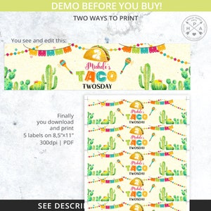 BUNDLE Taco Twosday Chips Bag, Juice Bags, Water Bottle Labels, Girl ...