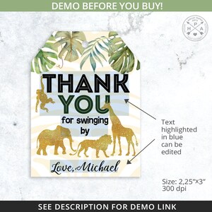 EDITABLE Jungle Gift Thank You Favor Tag Wild One Tags Gold Animals ...