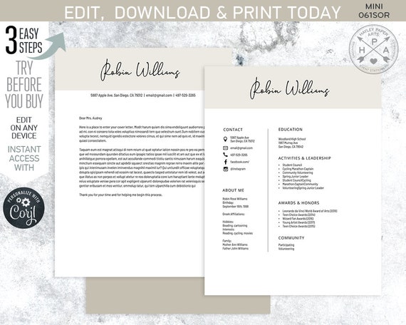 EDITABLE Sorority recruitment packet. MINI pack. Resume cover letter ...