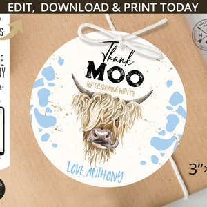 Holy Cow Thank You Tag. Highland Cow Thank Moo Circle Round 3x3 ...