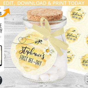 EDITABLE Bee Circle Favor Thank You Tag Bee-day Round Gift Tags Sticker ...