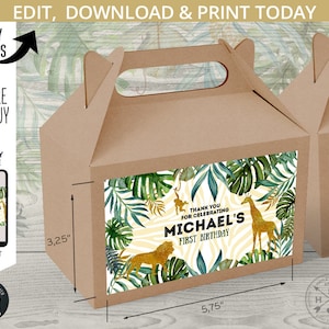 EDITABLE Jungle Gable Gift Box Labels. Handle Favor Takeway Box ...