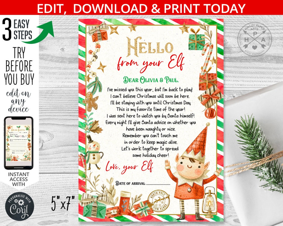 Elf Arrival Letter. Elf Return Letter. Elves Christmas Card. Elf Boy I ...