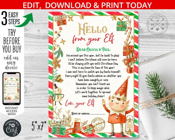 Elf arrival letter. Elf return letter. Elves Christmas card. Elf boy I ...
