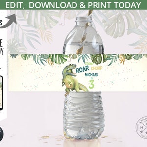 Dinosaur Water Bottle Labels T-rex Dino-mite Party Prehistoric Animals ...