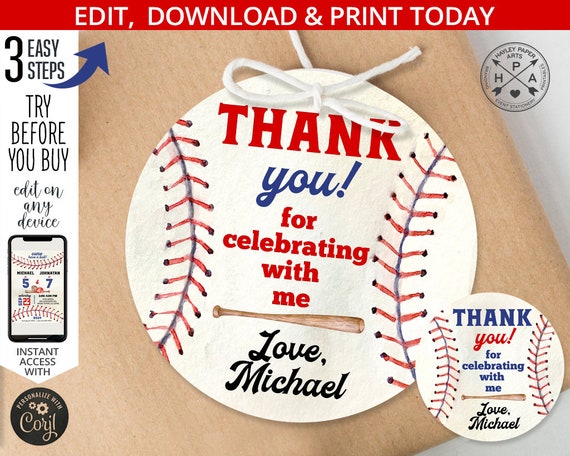 Baseball Thank You Tag. Baseball Little Rookie Round Tag 3x3. - Etsy