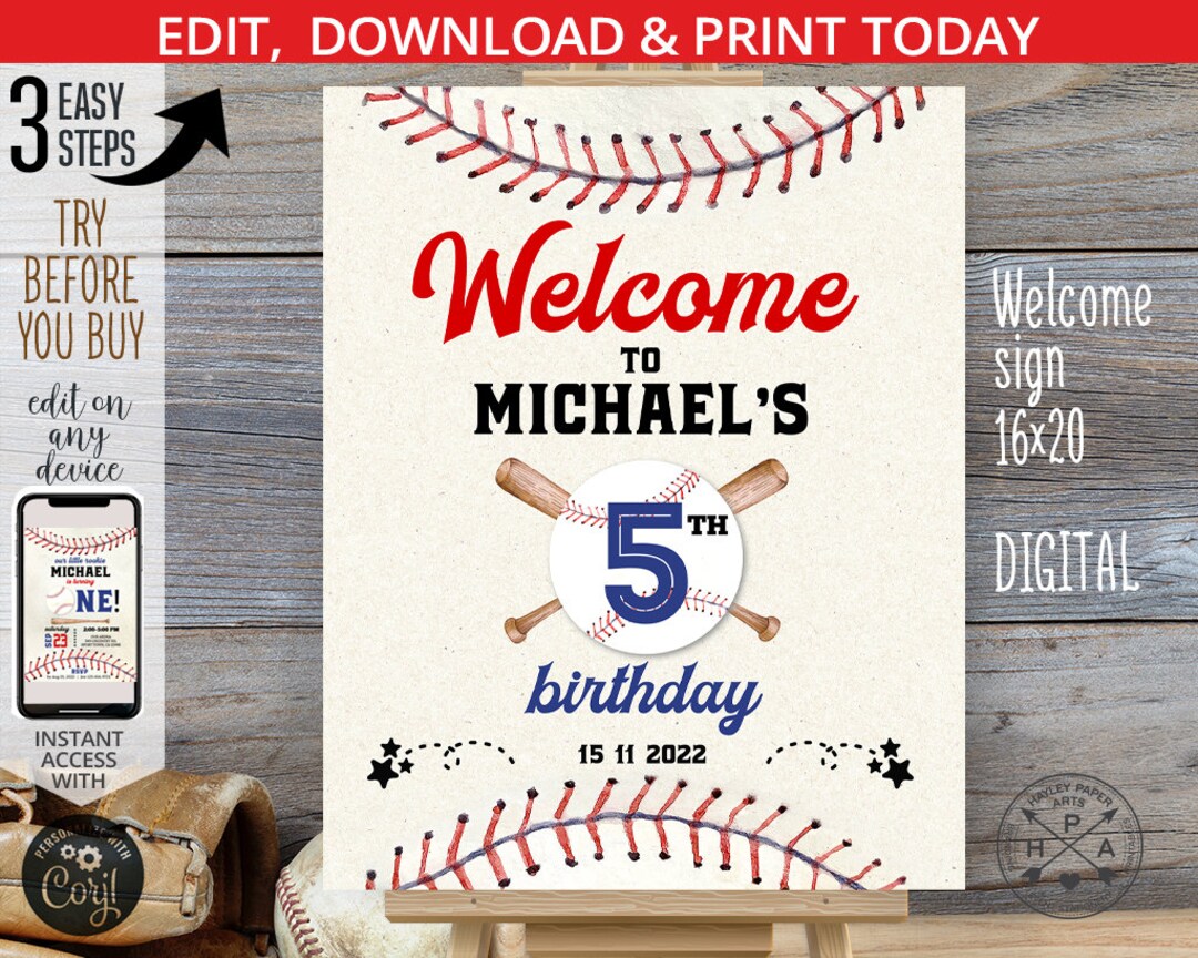 Baseball Welcome Sign 16x20. Baseball Party Entrance Sign Any Age First ...