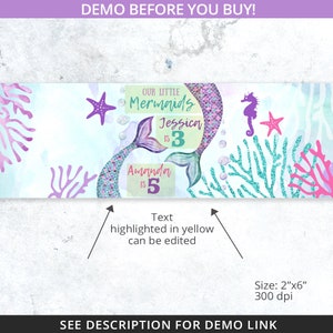 Mermaids Bubble Bottle Label Joint Party Under the Sea Double ...