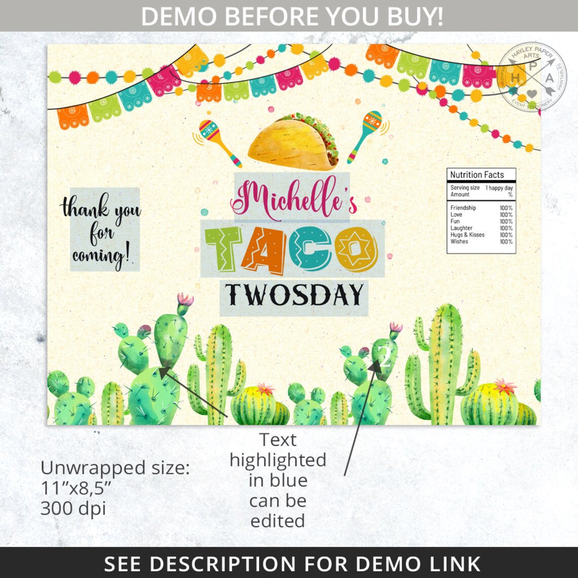 BUNDLE Taco Twosday Chips Bag Juice Bags Water Bottle - Etsy